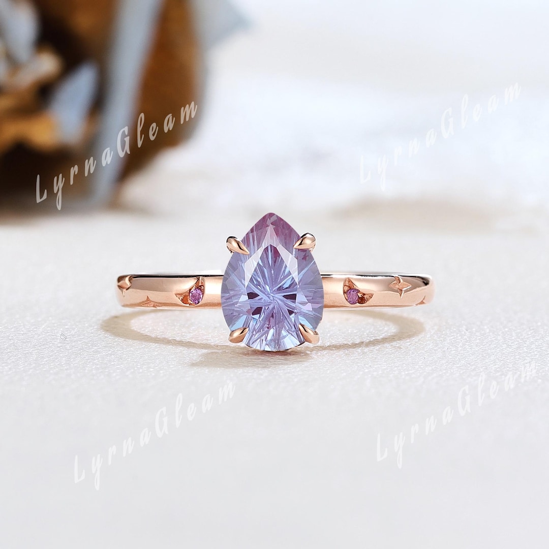 Unique Pear Firework Cut Alexandrite Engagement Ring Rose Gold ...