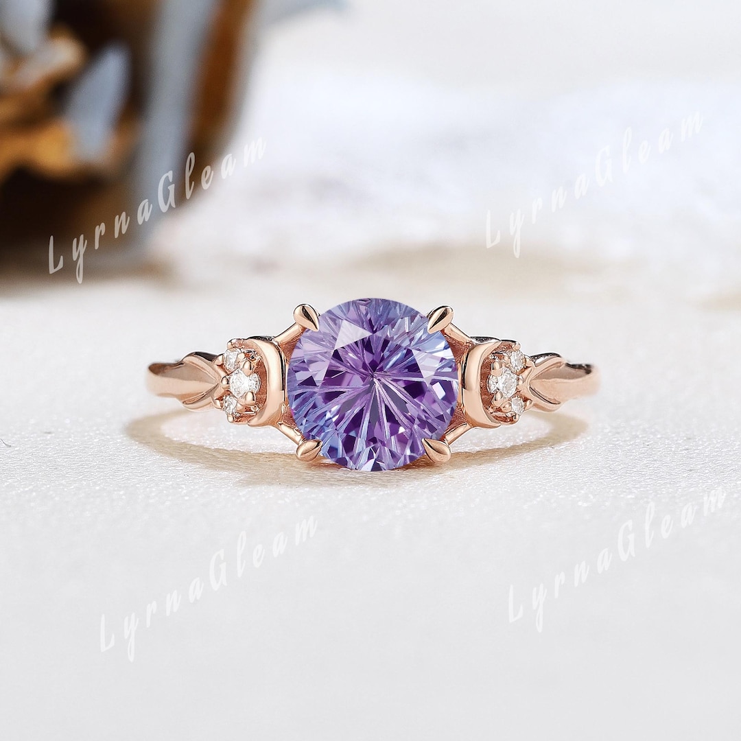 Firework Cut Alexandrite Engagement Ring Rose Gold Celestial Wedding ...