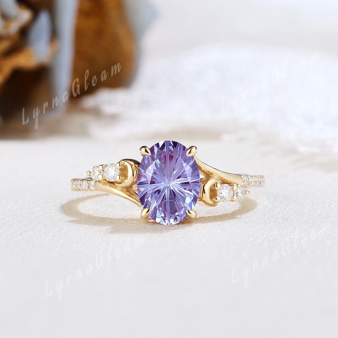 Firework Cut Alexandrite Moon Engagement Ring Sterling Silver ...