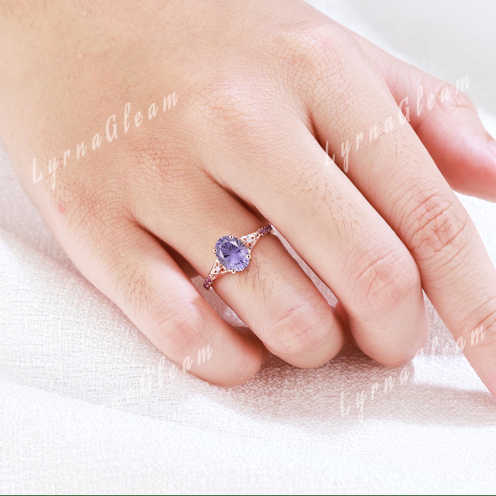 Firework Cut Purple Sapphire Engagement Ring Celtic Knot Ring Unique ...
