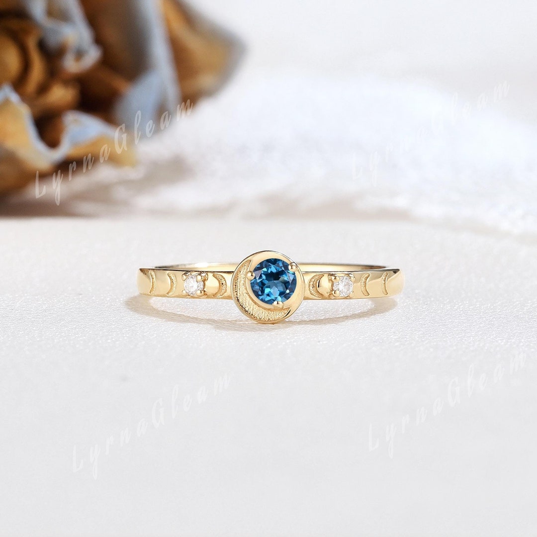 Unique London Blue Topaz Moon Engagement Ring Sterling Silver Cresent ...