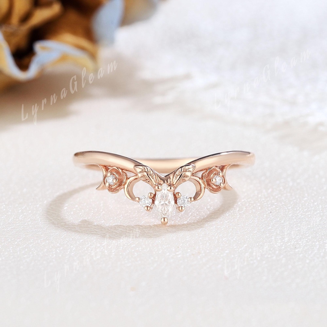 Unique Nature Inspired Moon Wedding Ring Sterling Silver Crescent Moon ...