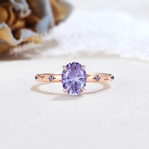 Oval Firework Cut Alexandrite Engagement Ring Set Rose Gold Celestial ...