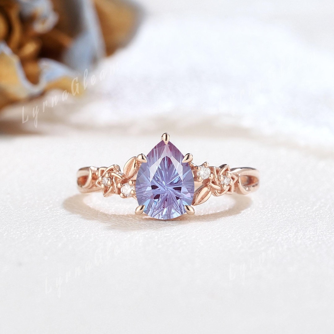 Pear Firework Cut Alexandrite Nature Engagement Ring Sterling Silver ...