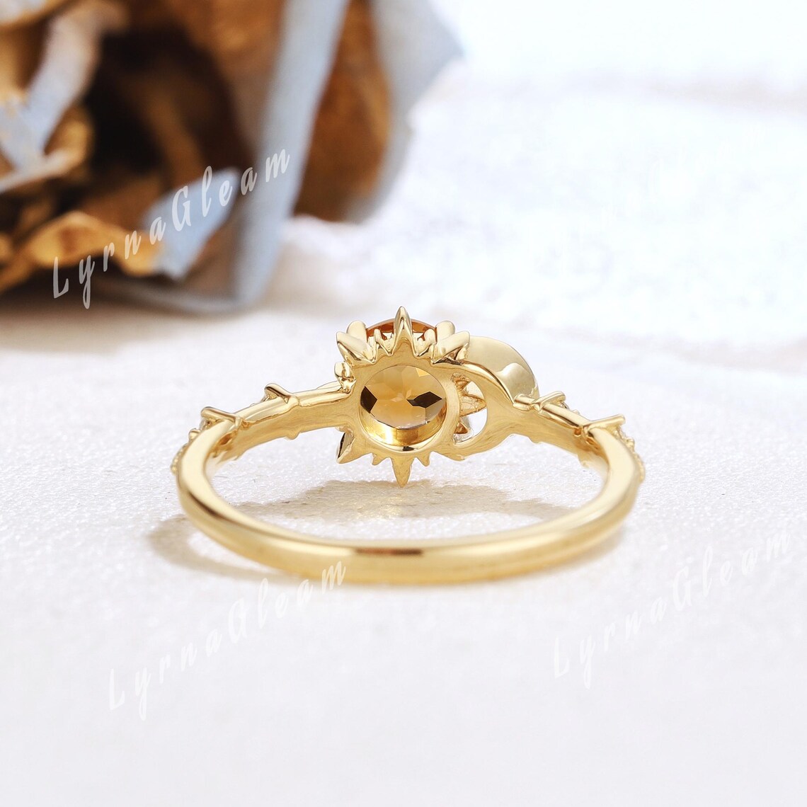 Unique Sun and Moon Engagement Ring Citrine Ring Yellow Gold Dainty ...