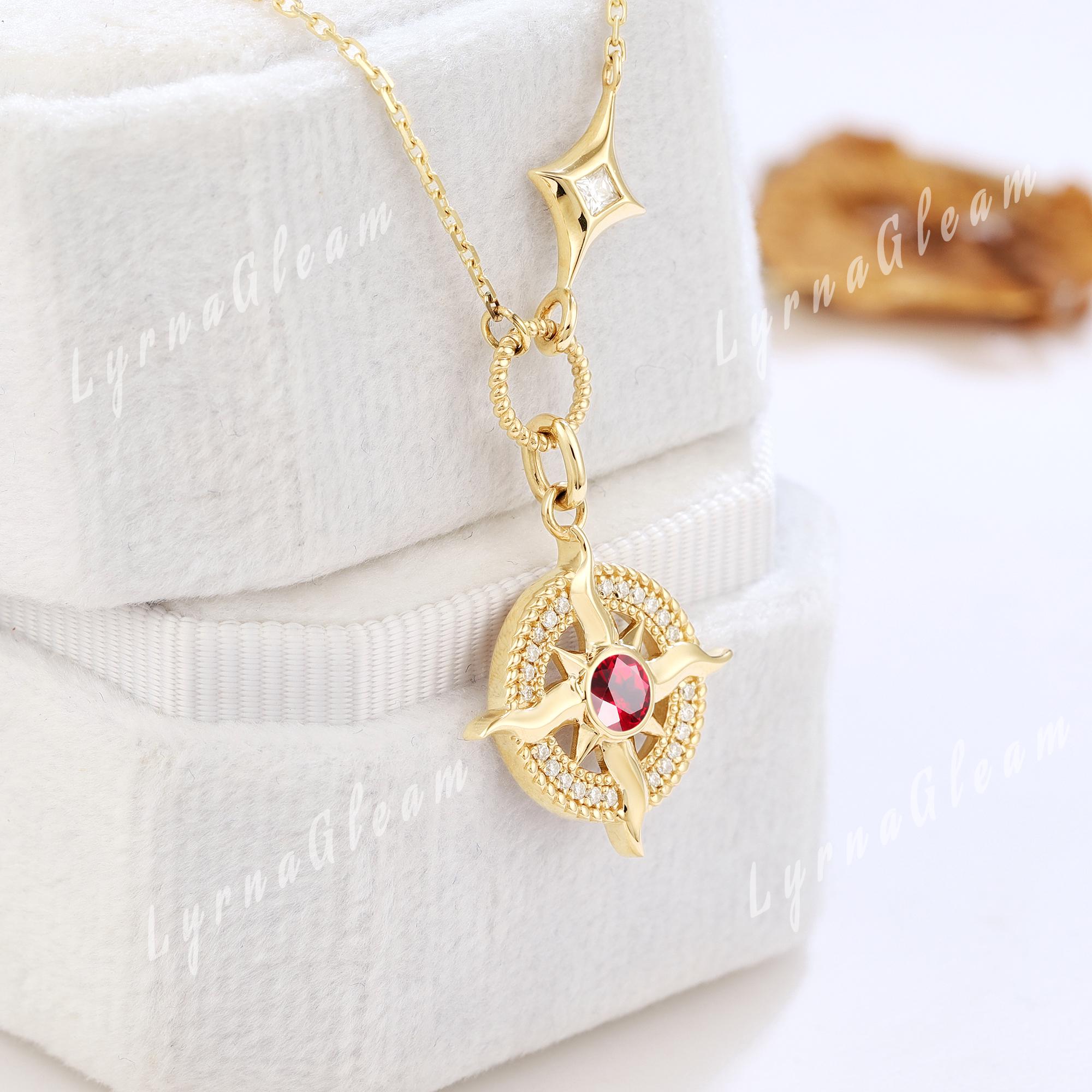 Unique Ruby Sun Pendant Necklace Compass Ruby Necklace Celestial ...