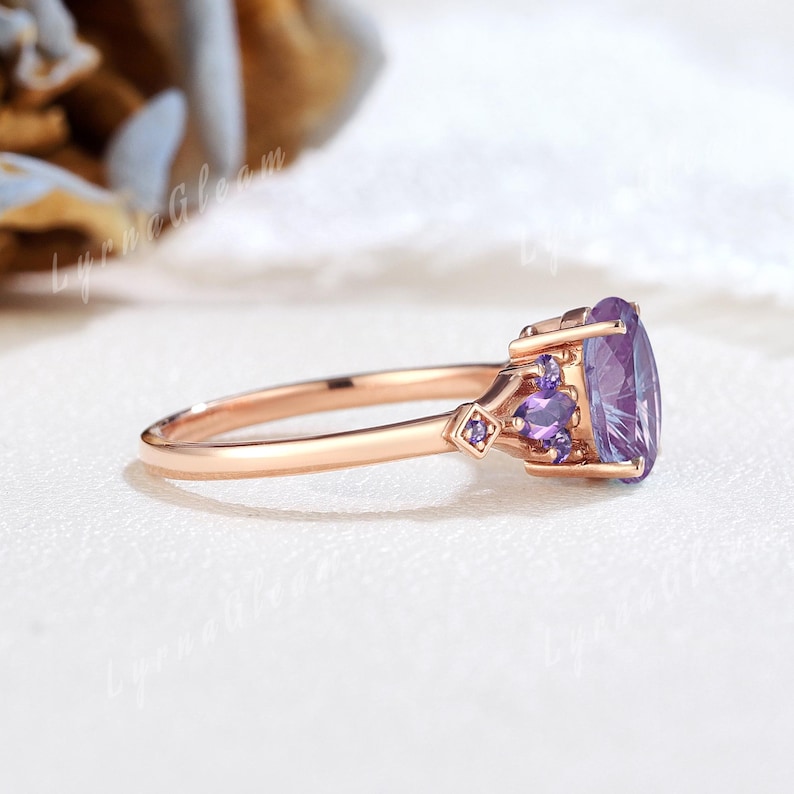 Oval Firework Cut Alexandrite Engagement Ring Rose Gold Amethyst ...