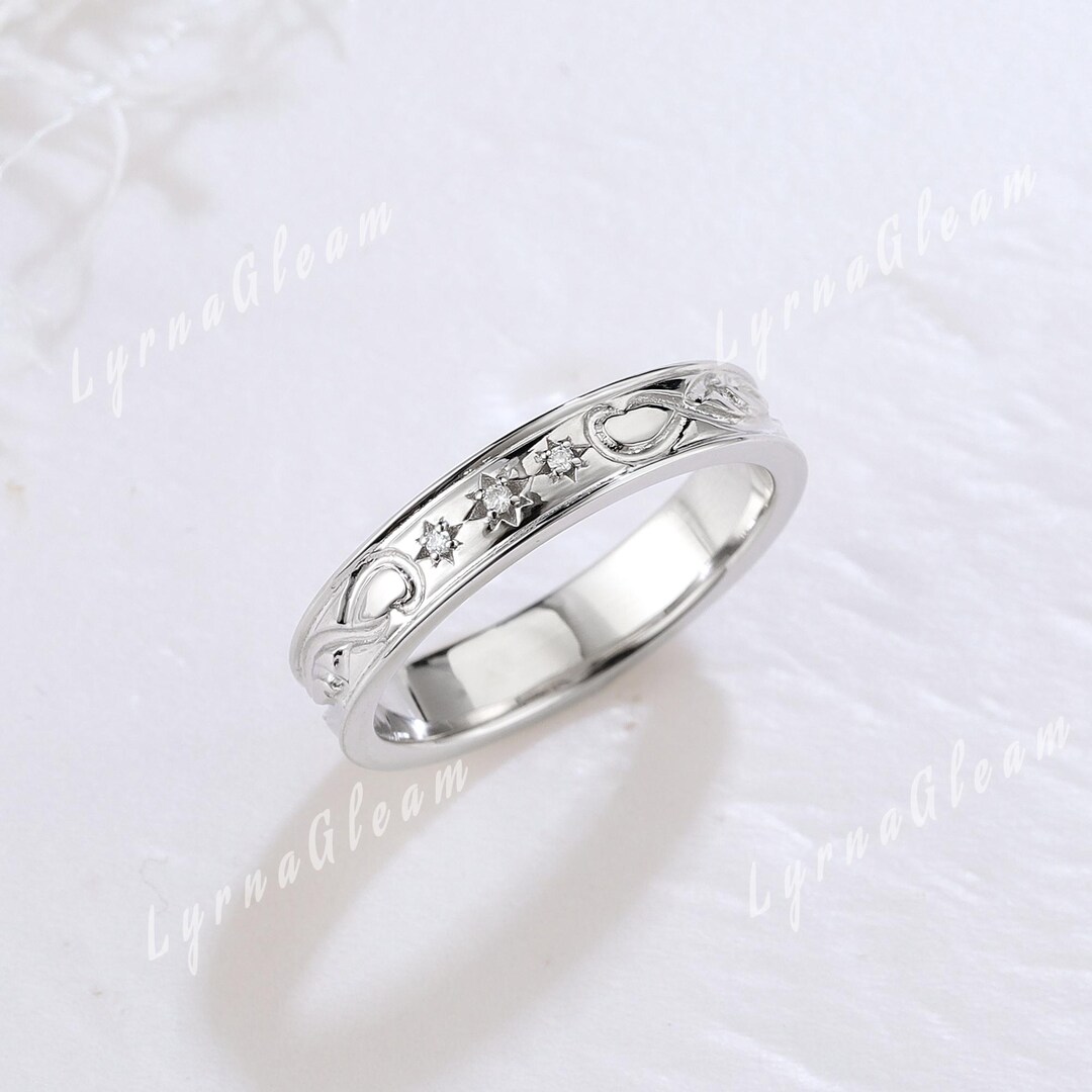4mm Sun Engraved Men's Wedding Band White Gold Men's Ring Nature ...