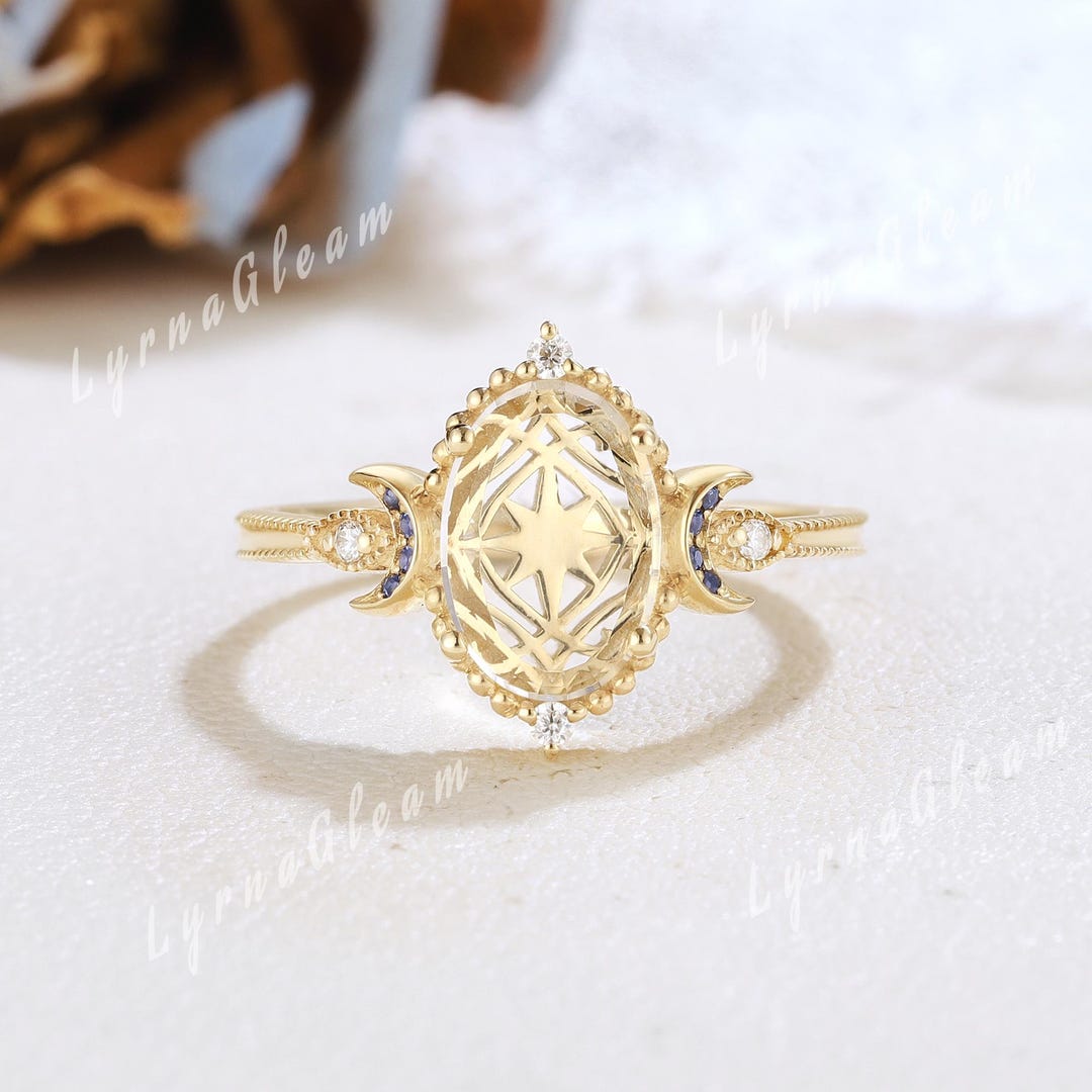 North Star Moissanite Engagement Ring Pixel Cut Ring Yellow Gold ...