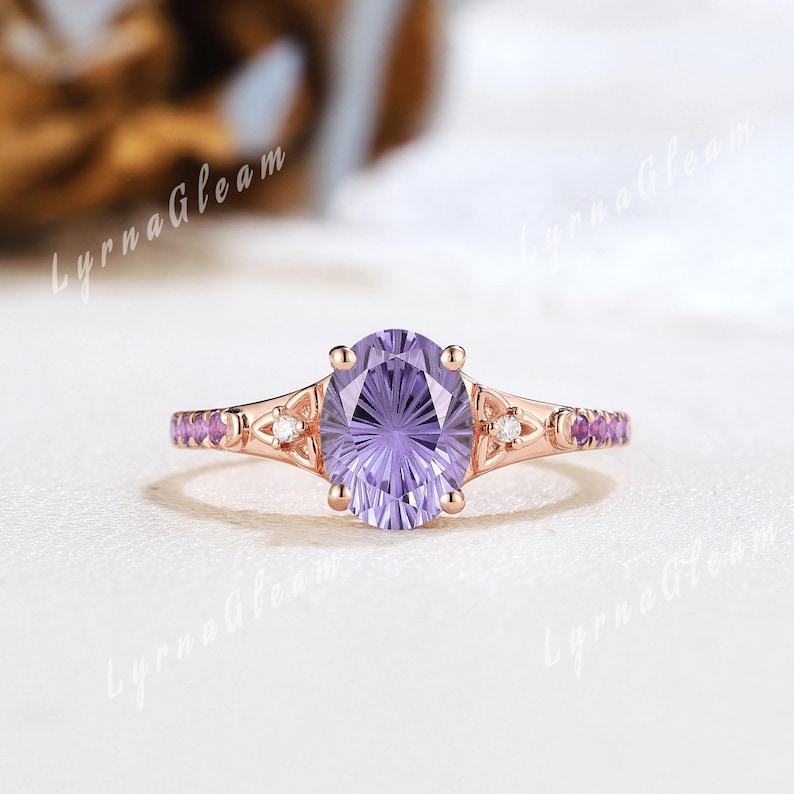 Firework Cut Purple Sapphire Engagement Ring Celtic Knot Ring Unique ...