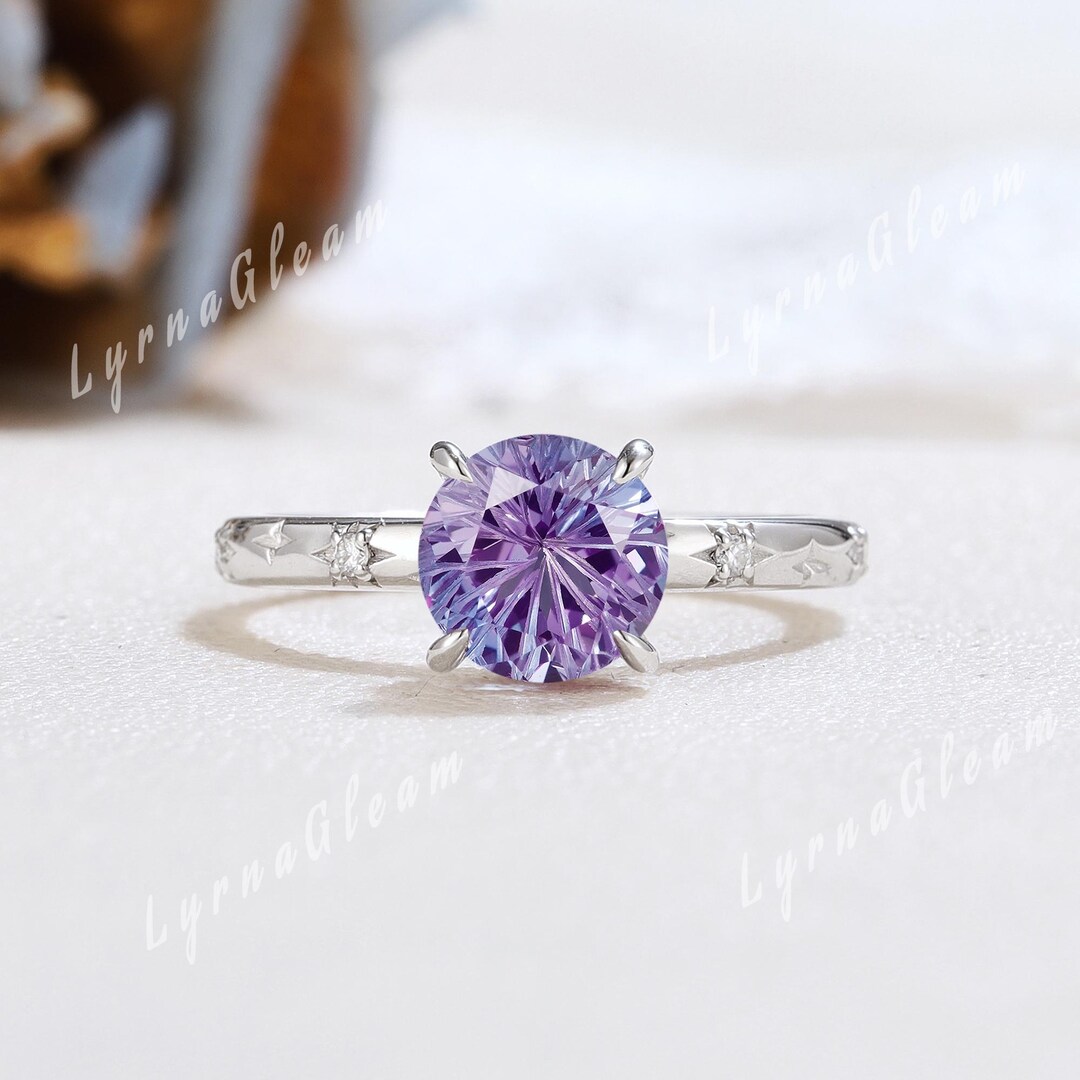 Firework Cut Alexandrite Engagement Ring Unique Sterling Silver ...