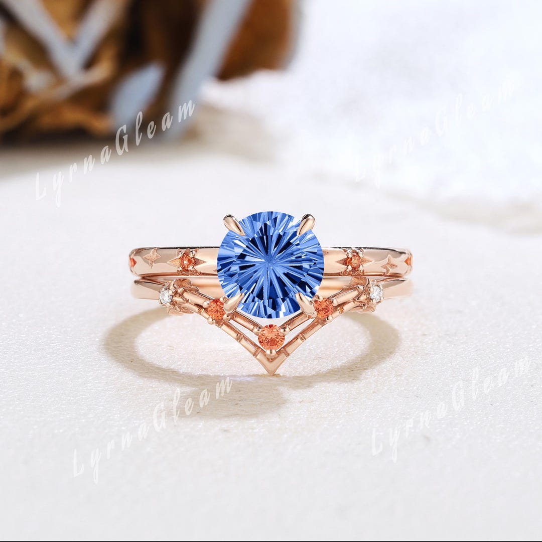 Unique Firework Cut Alexandrite Engagement Ring Set White Gold Moon ...