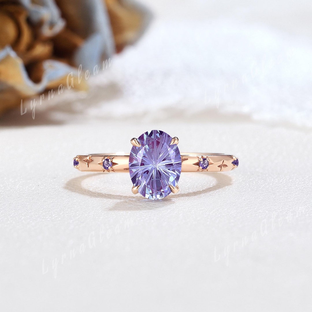 Oval Firework Cut Alexandrite Engagement Ring Rose Gold Amethyst ...