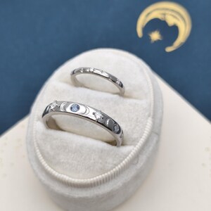 2pc Moon Engraving Couples Ring Set Rose Gold Alexandrite Moon Wedding ...