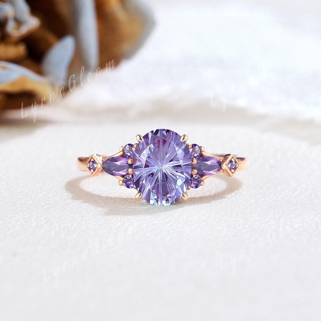 Oval Firework Cut Alexandrite Engagement Ring Rose Gold Amethyst ...