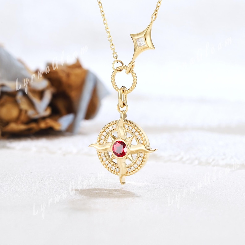 Unique Ruby Sun Pendant Necklace Compass Ruby Necklace Celestial ...