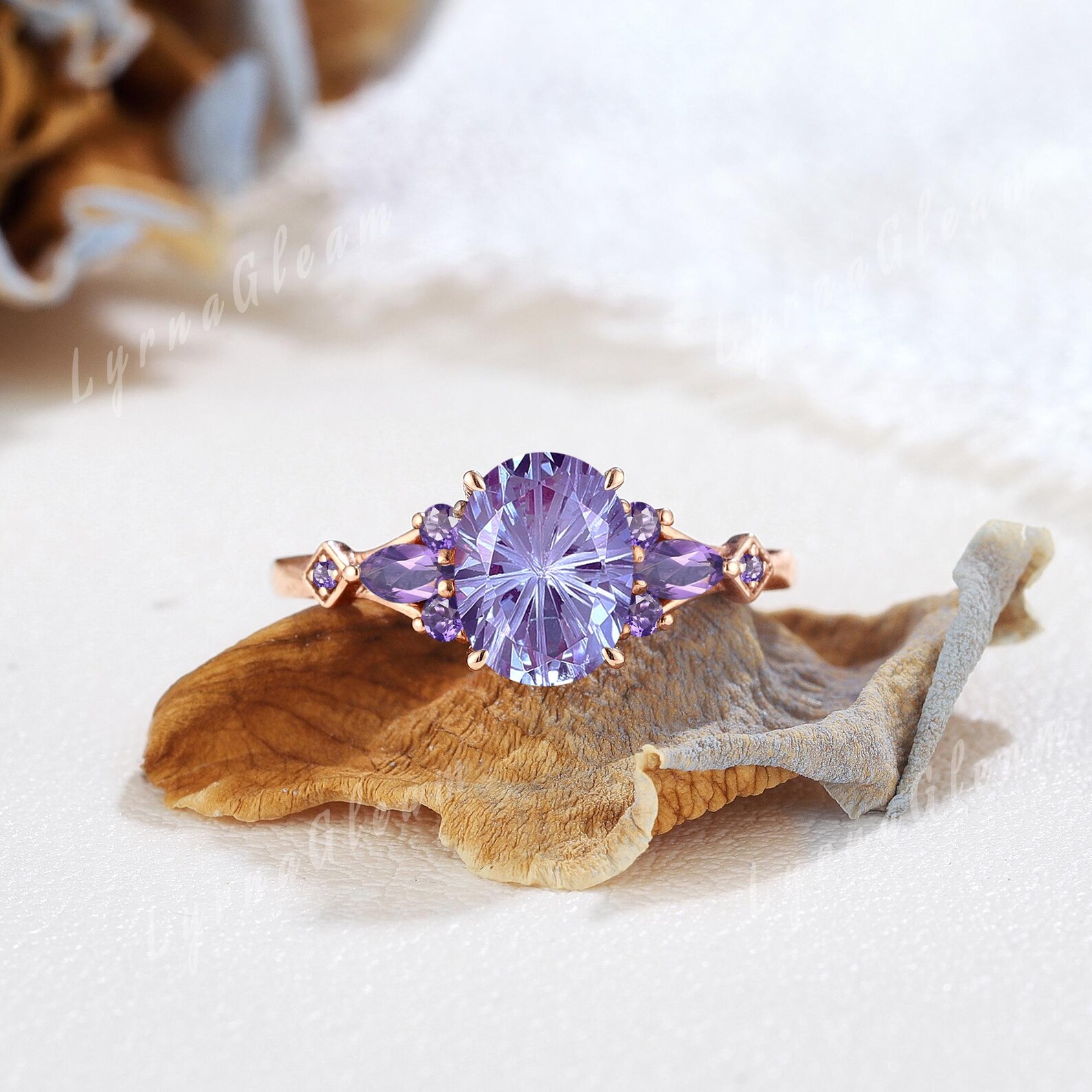 Oval Firework Cut Alexandrite Engagement Ring Rose Gold Amethyst ...