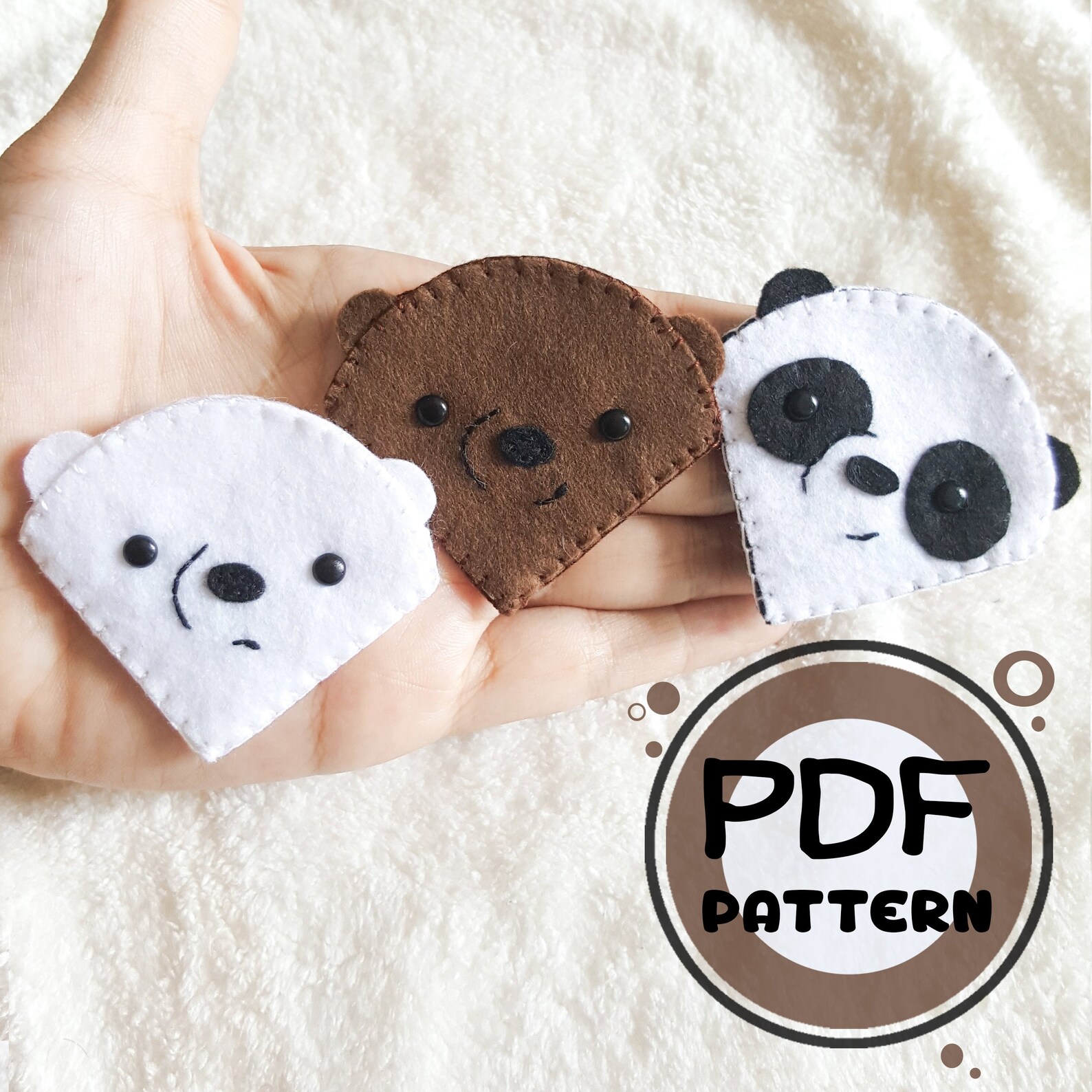 We Bare Bears Felt PDF Pattern, Corner Bookmark PDF Tutorial, Easy Diy ...