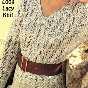 Linen Look Lacy Sweater Knitting Pattern Women 6 Sizes 32-42in 81 ...
