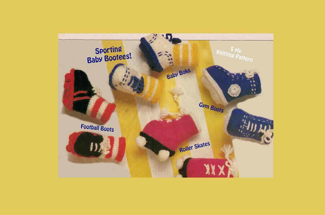 Baby Bootees Sports Knitting Pattern 5 Ply Yarn Football Gym Boots ...