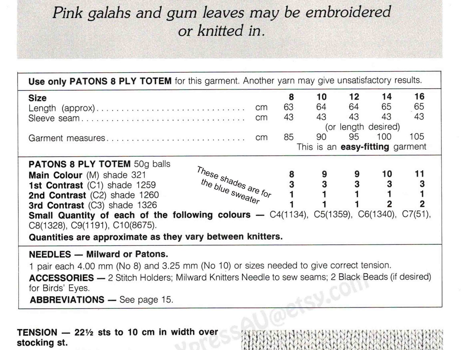 Parrots Sweater Knitting Pattern DK 8 Ply Australian Galah Bird Motif ...