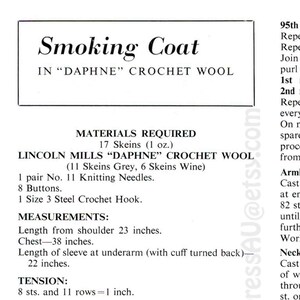 Vintage Smoking Jacket Knitting Pattern Men's One Size 38 Chest Pockets ...