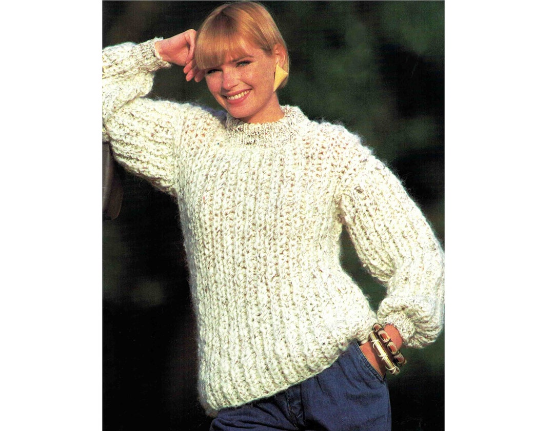 Ribbed Bulky Sweater Knitting Pattern With Mohair 12 Ply Chunky Lady's ...