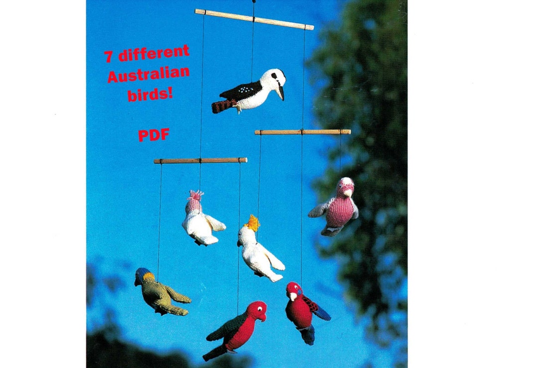 Birds Mobile 7 Knitted Native Australian Knitting Pattern Kookaburra ...