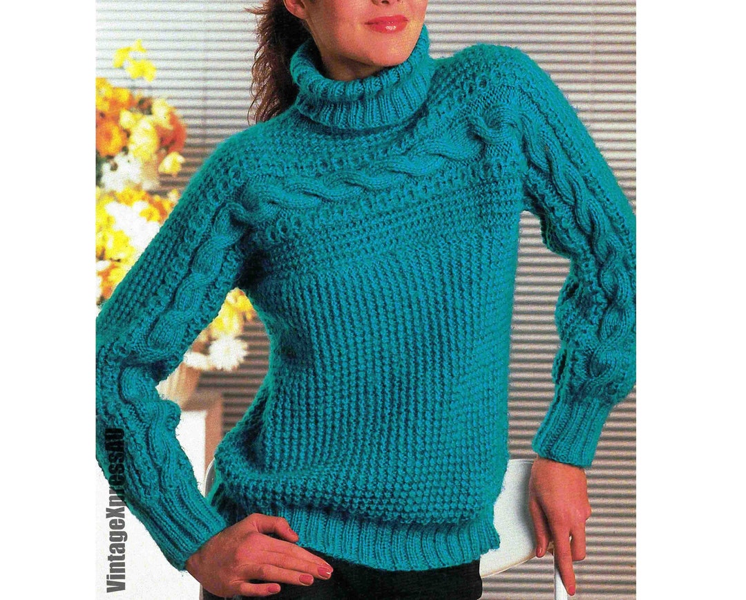Cable Sideways Sweater Knitting Pattern Lady 76-91cm Bulky 12 Ply PDF ...