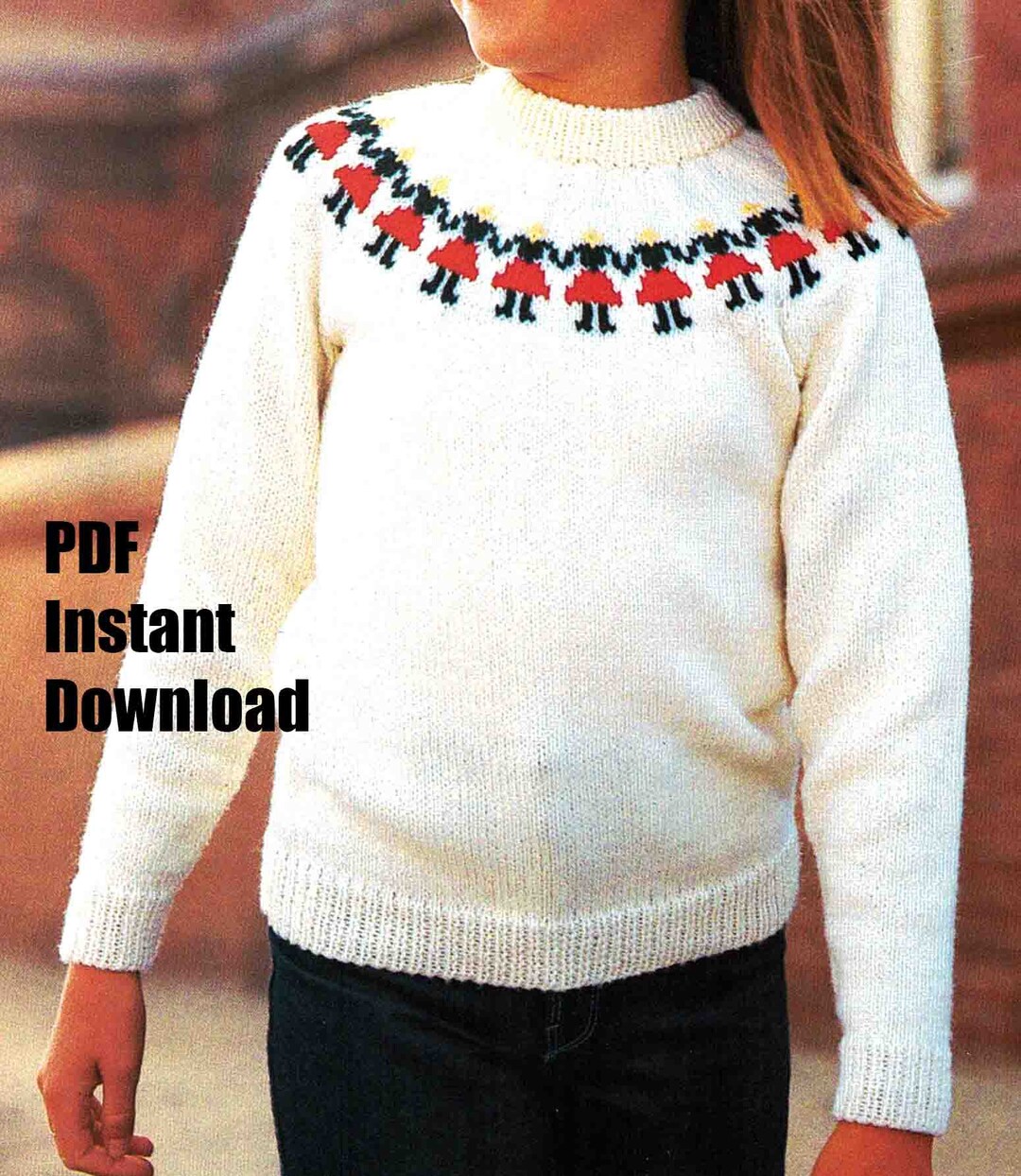 Chain of Dolls Yoke Girl's Vintage Sweater Knitting - Etsy