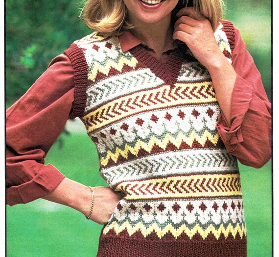 Vintage Fair Isle Vest Knitting Pattern Unisex Chest 81-102cm | Etsy