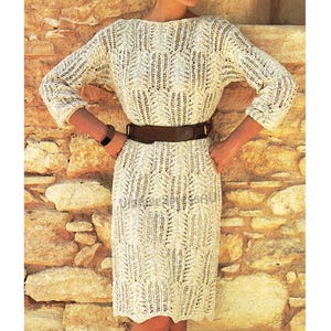 Linen Look Lacy Dress Knitting Pattern DK 8 Ply Scalloped Hem Knitted ...