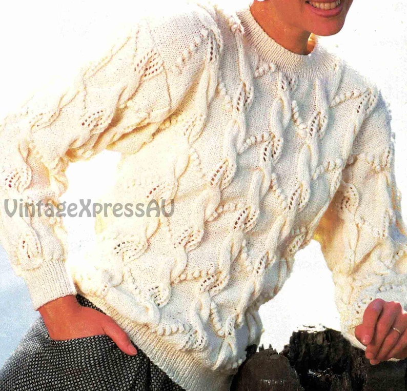 Cable Bobble Sweater Knitting Pattern Women 5 Sizes 30-38in 75-95cms ...