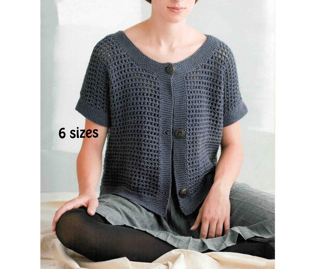 Women and Girls Short Sleeve Cardigan Knitting Pattern 6 Sizes 65-115cm ...