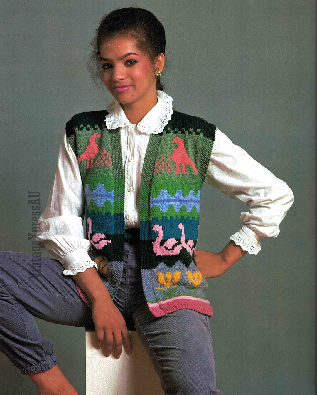 Waistcoat Sleeveless Jacket Knitting Pattern in ENGLISH 8 Ply Fair Isle ...