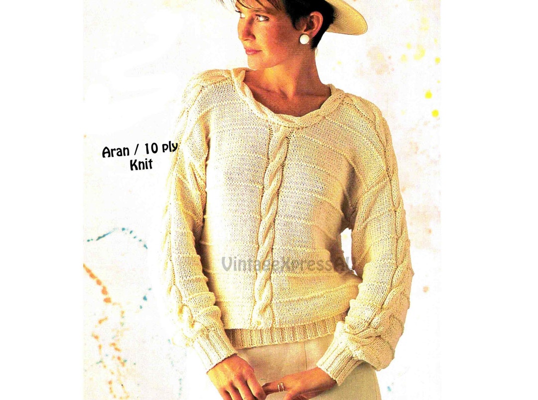 Cabled Sweater Incl Neckband Knitting Pattern Women 3 Sizes S-M-L 30 ...