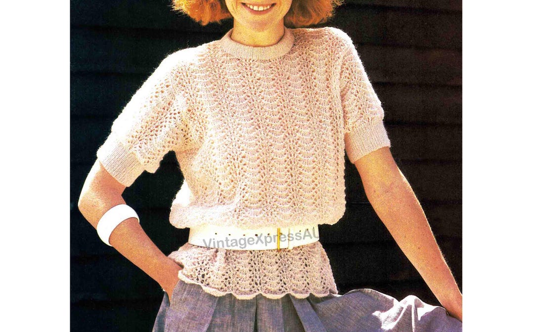 Lacy Top Short Sleeve Knitting Pattern Shetland Lace 2 Ply Women's 5 ...