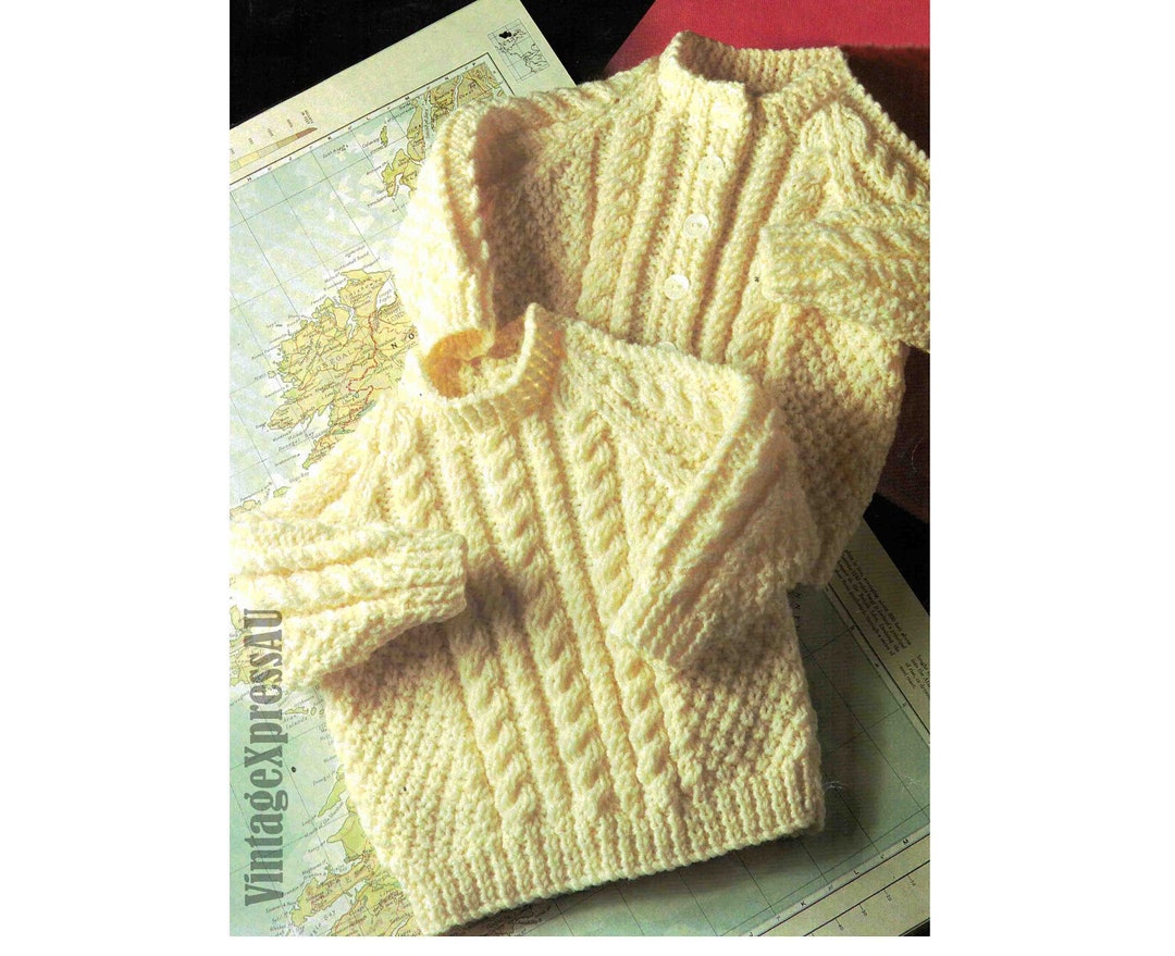 Baby Toddler Aran Sweater & Cardigan Knitting Pattern DK 8 Ply Babies ...