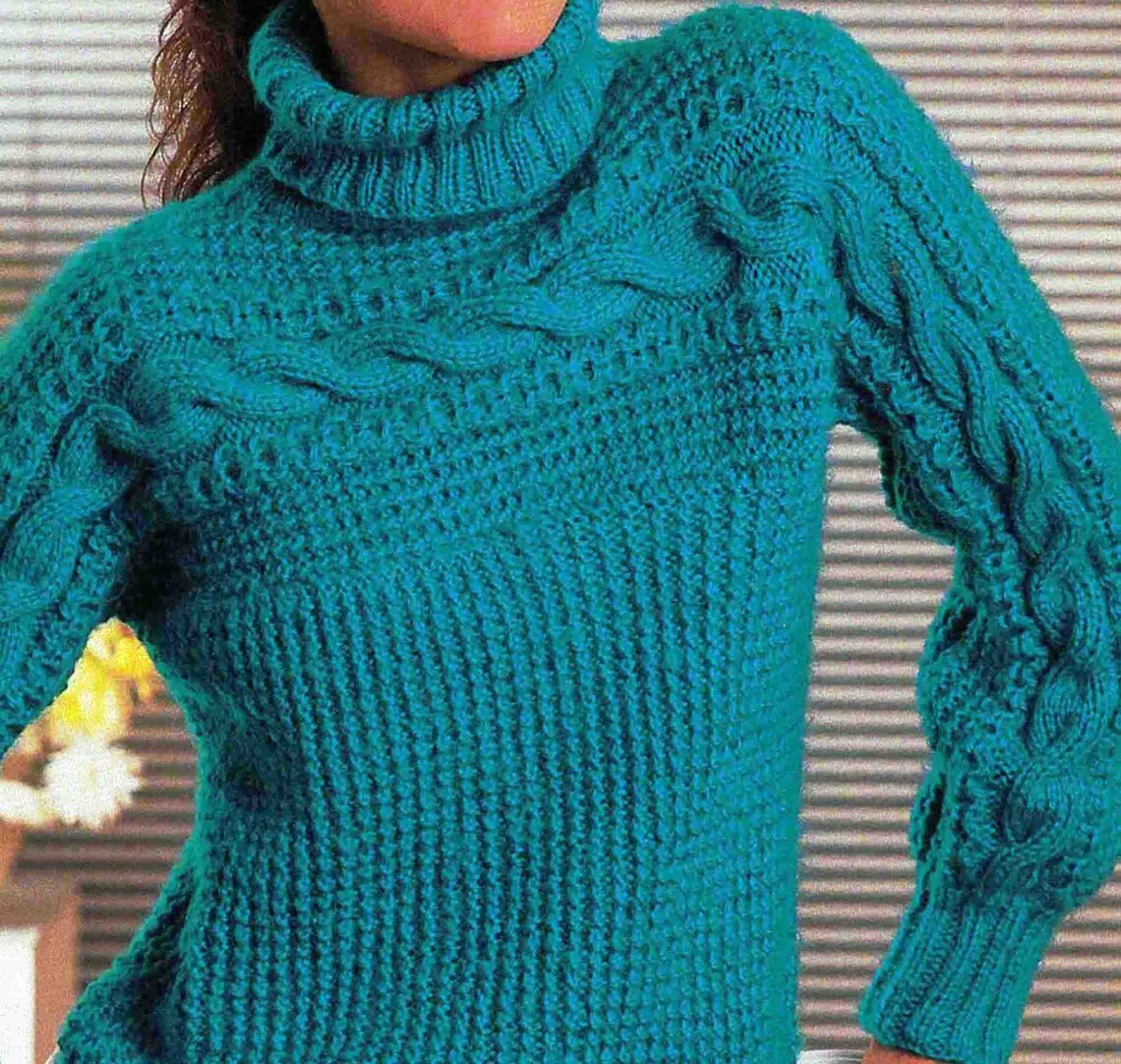 Cable Sideways Sweater Knitting Pattern Lady 76-91cm Bulky 12 Ply PDF ...