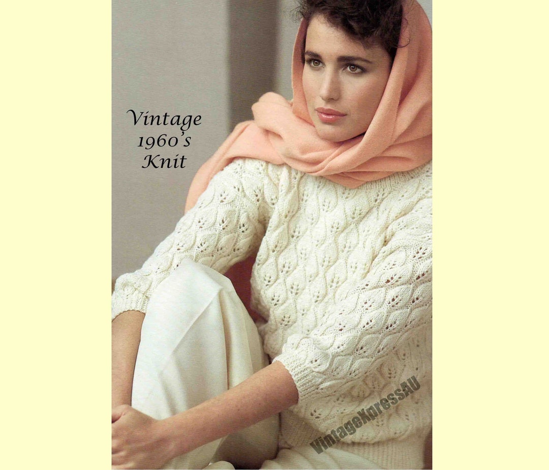 Leaf-pattern Sweater Knitting Pattern 1960's Women's Top 2 Sizes 36-38 ...
