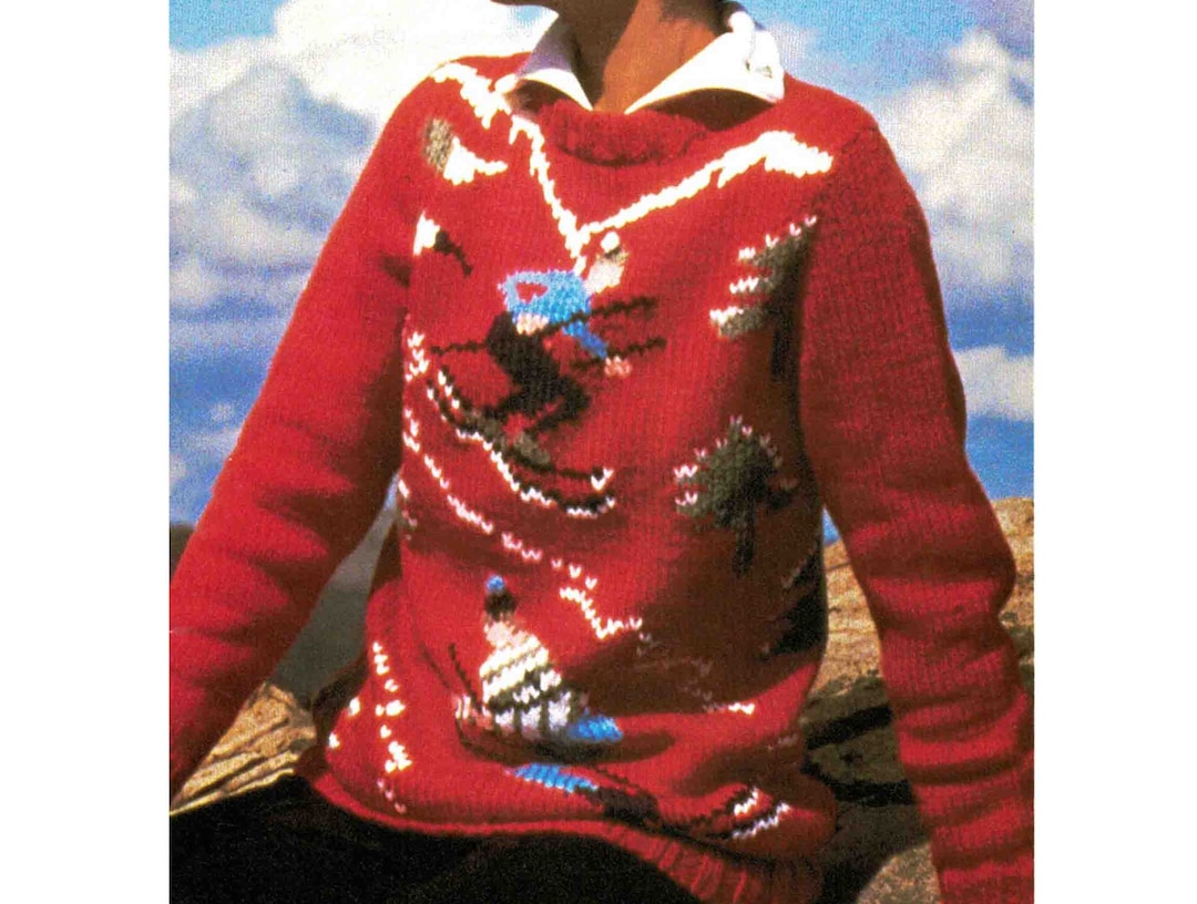 Ski Sweater Knitting Pattern Chunky 12 Ply Fair Isle Knit Row by Row ...