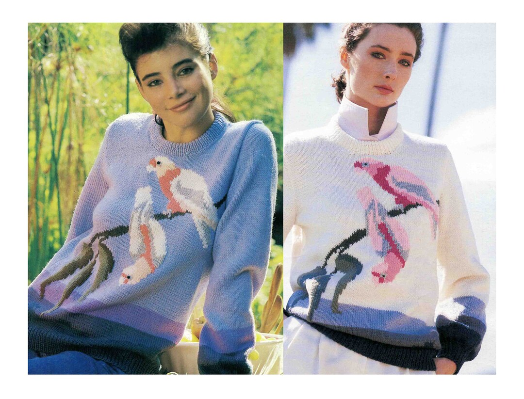 Parrots Sweater Knitting Pattern DK 8 Ply Australian Galah Bird Motif ...