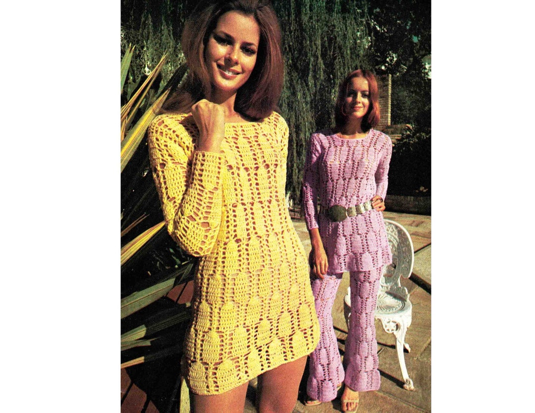 Crochet Dress Pant Suit Pattern in ENGLISH 8 Ply DK Lady's 2 Sizes 34 ...