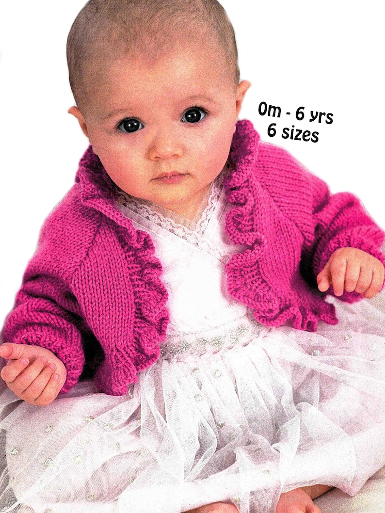 Baby and Child Bolero With Frilled Edges Knitting Pattern 0m-6yrs 16 ...