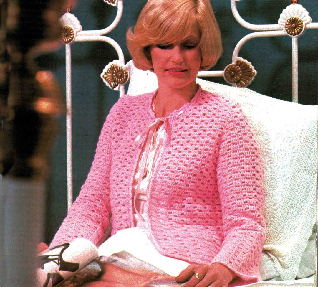 Women's Bed Jacket Crochet Pattern Woman 3 Sizes 80-90cm DK 8 Ply 1980's Vintage Crocheted ...