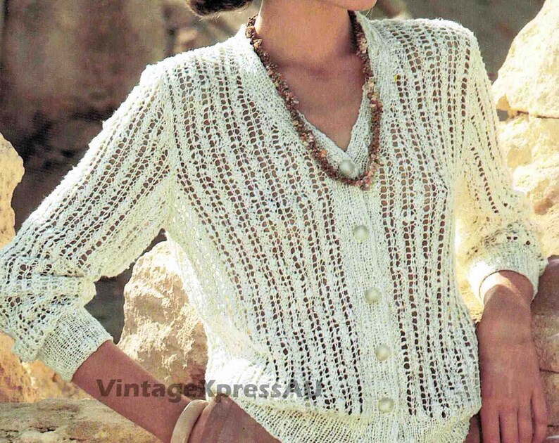 Lacy Openwork Cardigan Knitting Pattern DK 8 Ply Lady's 7 - Etsy