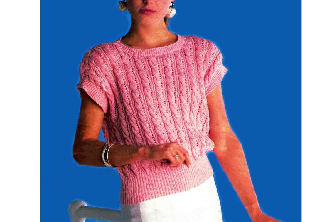 Cable Top Knitting Pattern Cap Sleeves Sport 5-6 Ply Women 4 Sizes 32 ...