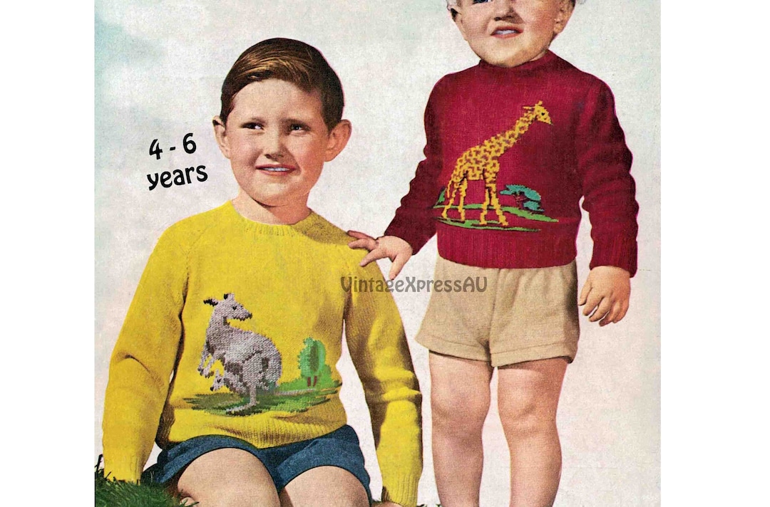 Kangaroo With Baby Joey and Giraffe Motif Sweaters Knitting Pattern 4 ...