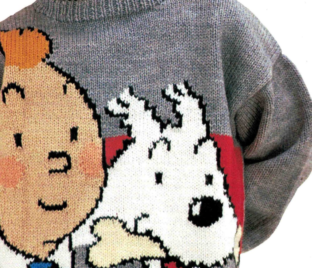 Adventures of Tintin Sweater Knitting Pattern in ENGLISH Pullover Front ...