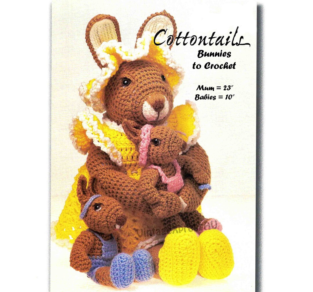 Cottontail Bunny Rabbits to Crochet Mother 23" & 2 Baby Bunnies 10 ...